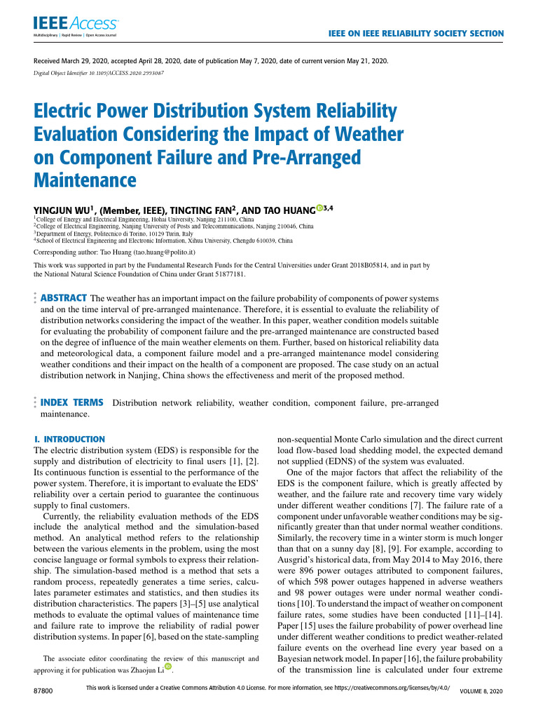 Electric Power Distribution System Reliability Evaluation Considering The Impact of Weather On ...