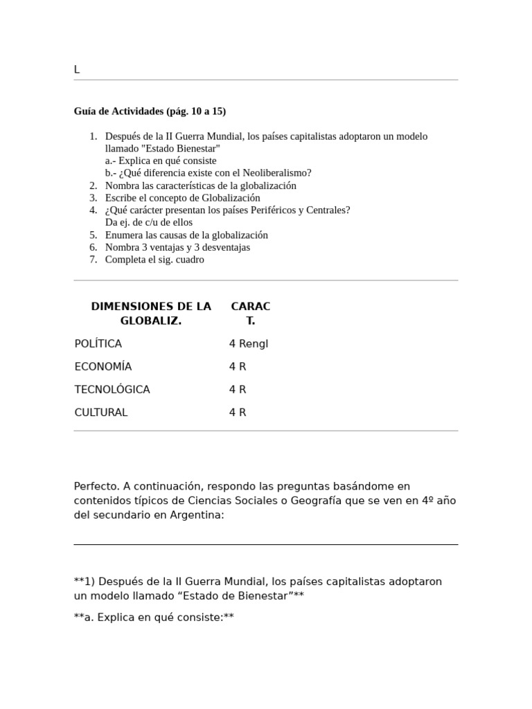 Guía de Actividades (Pág. 10 A 15) : Dimensiones de La Globaliz. Carac ...