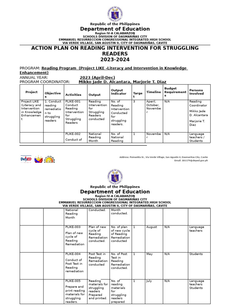 Action Plan Reading New Template | PDF | Applied Linguistics ...