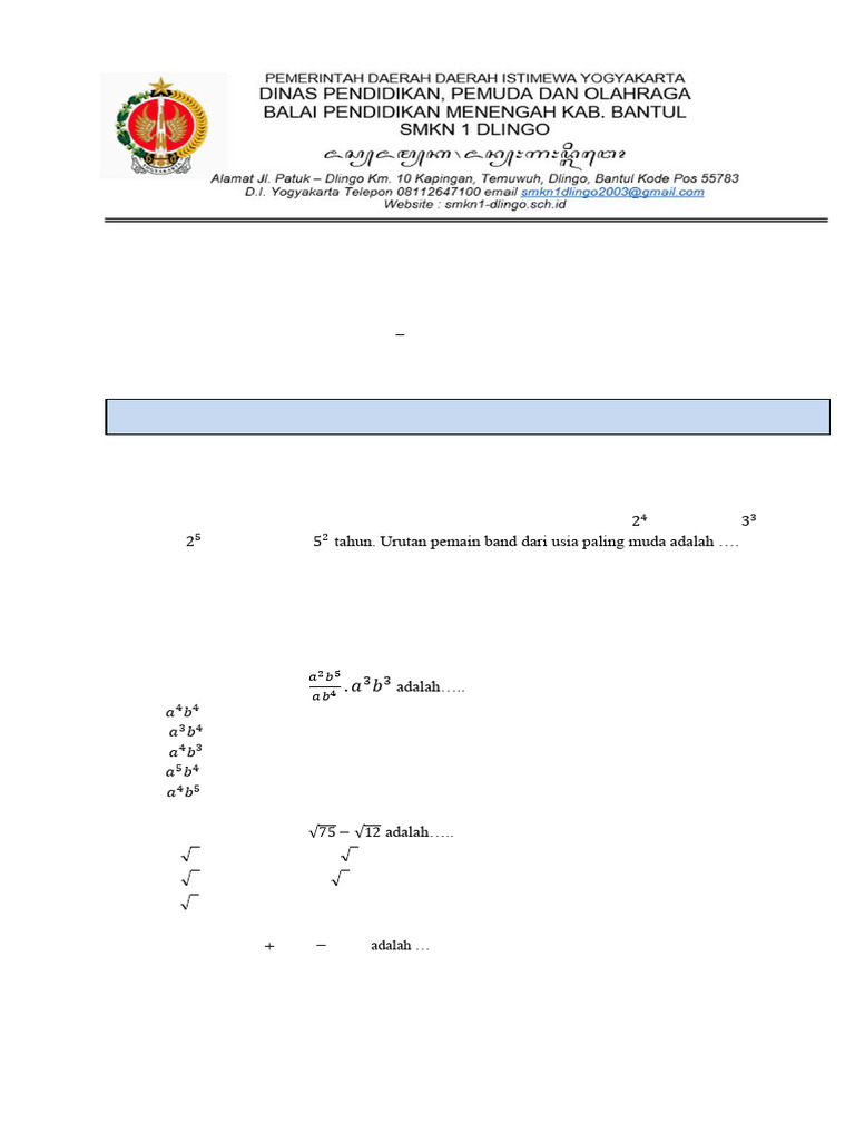 Ujian Matematika Kelas XII 2024/2025 | PDF