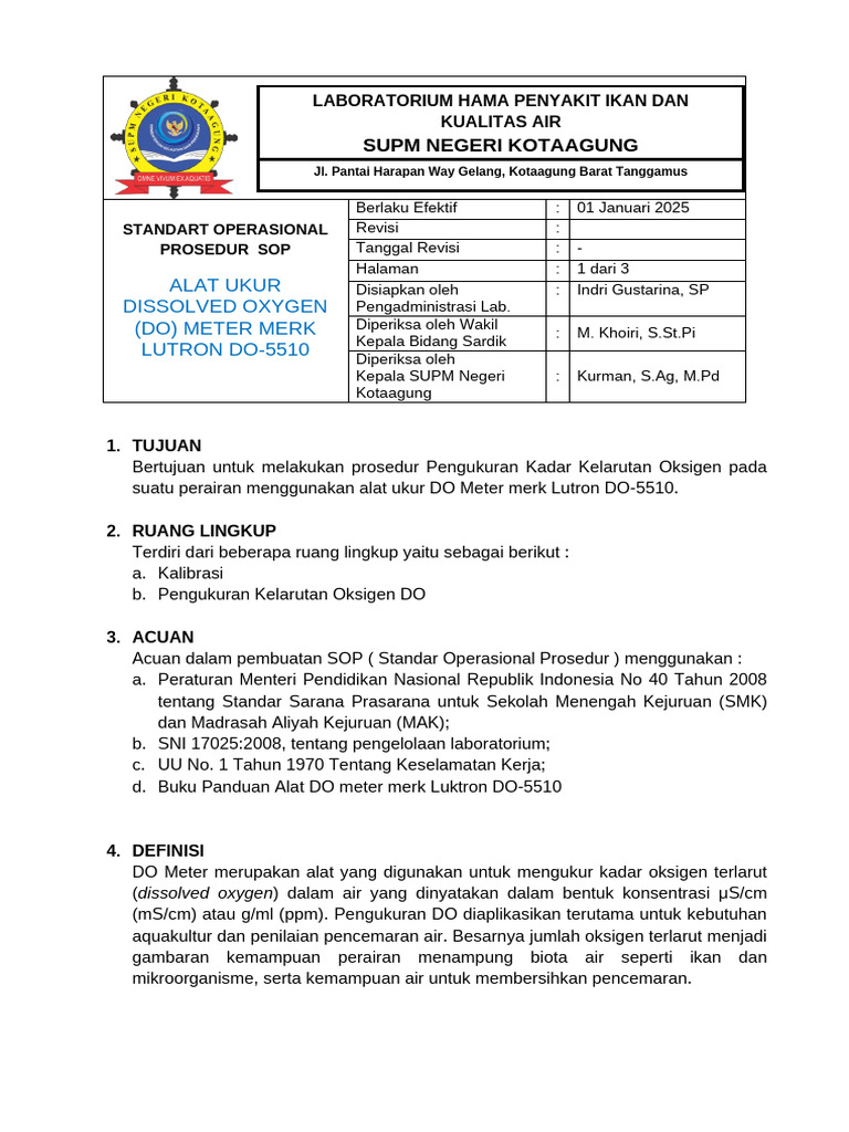 SOP Alat DO Meter 5510 | PDF