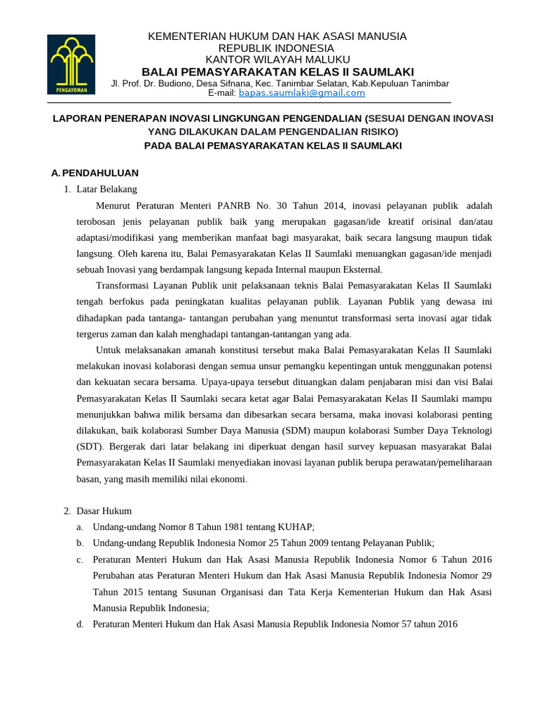 Dokumen Laporan Penerapan Inovasi Lingkungan Pengendalian | PDF