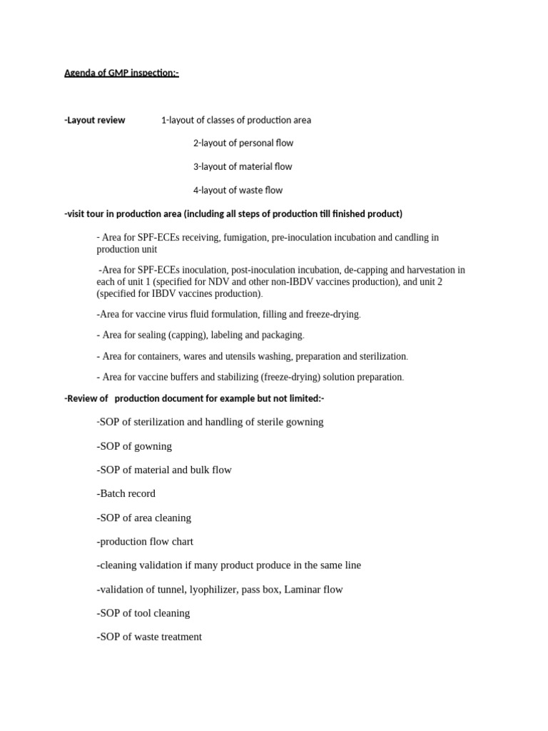 GMP Inspection Agenda Overview | PDF | Sterilization (Microbiology ...