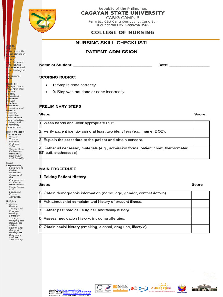Nursing Patient Admission Checklist | PDF | Nursing | Clinical Medicine