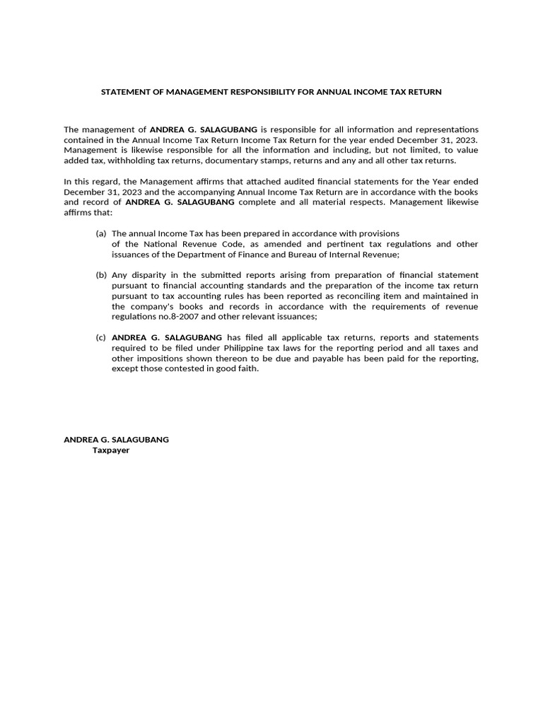 Statement of Management | PDF