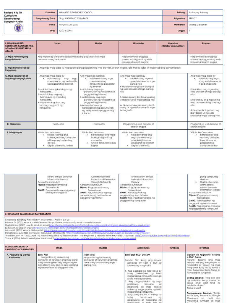 Epp Ict DLL Q1 W1 | PDF