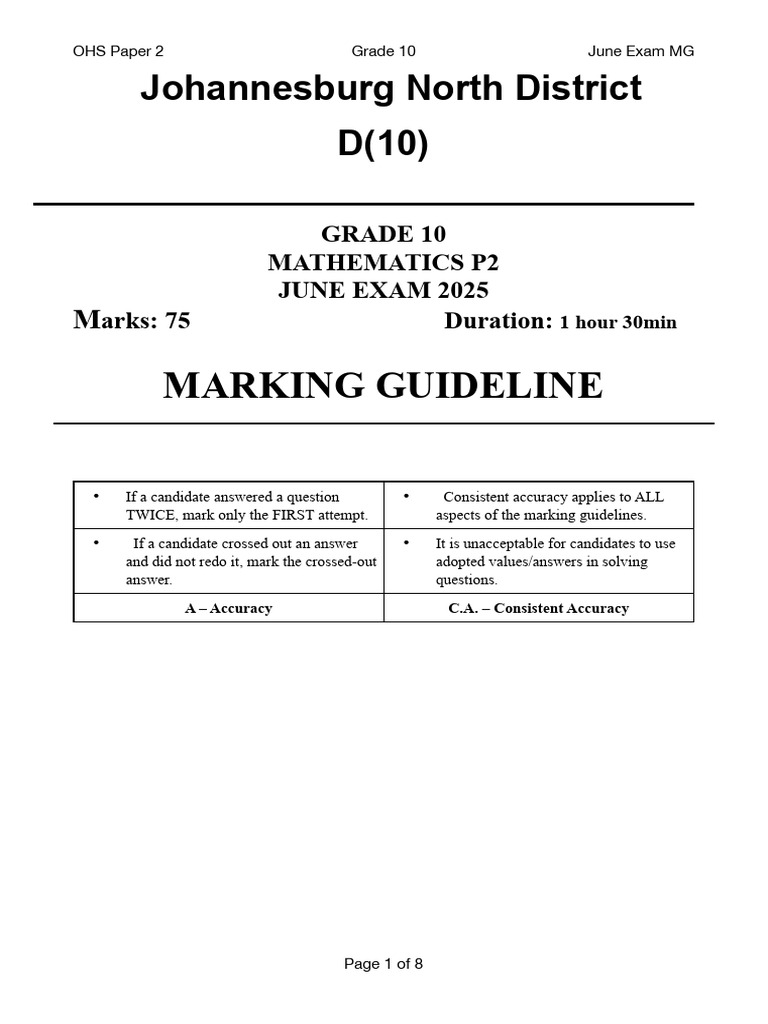 Grade 10 June Exam Paper 2 Memo | PDF | Mathematics