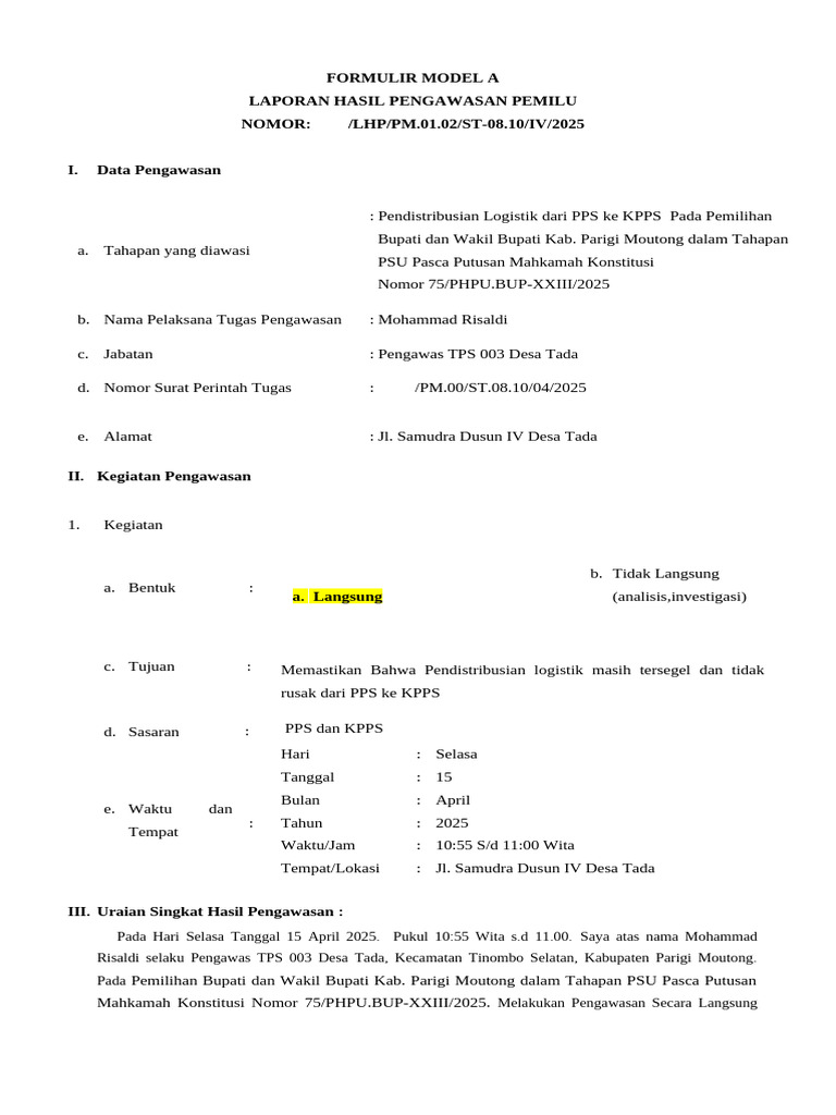 Form-A Pendistribusia Logistik Dari Pps Ke Kpps Tps 003 | PDF