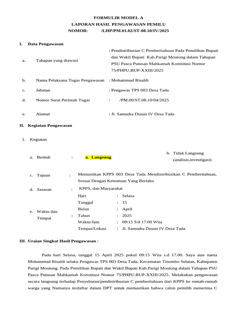 Form-A Pendistribusian C Pemberitahuan Tps 003 | PDF