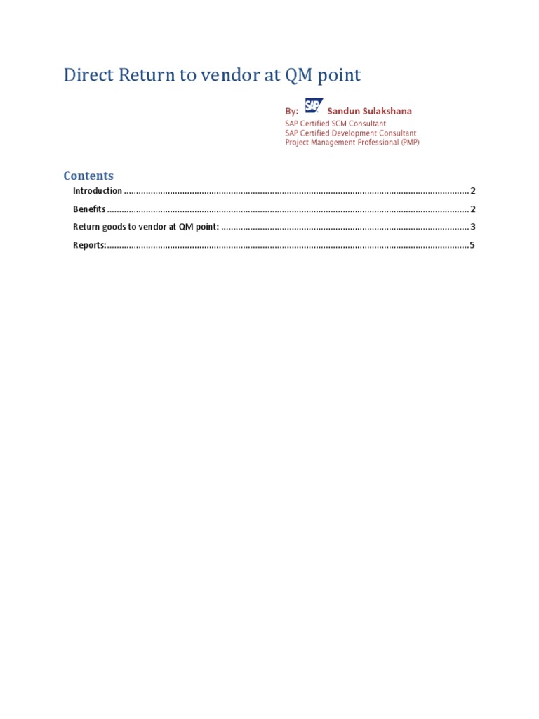 Direct Return To Vendor | PDF