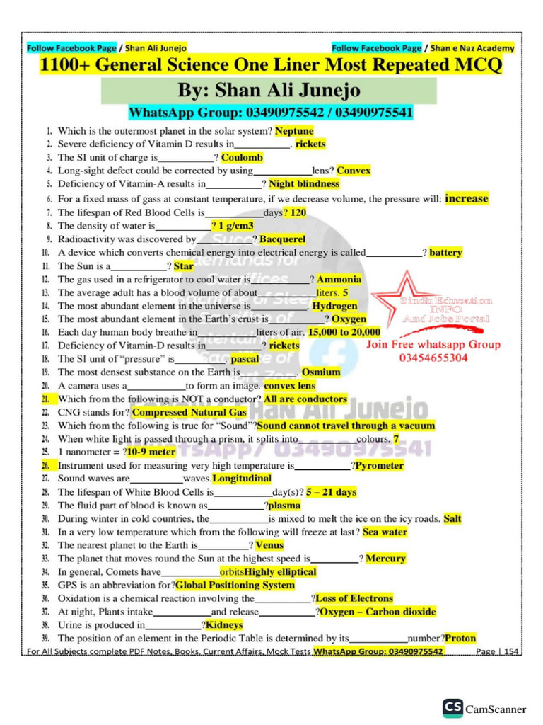 Science most important mcqs | PDF