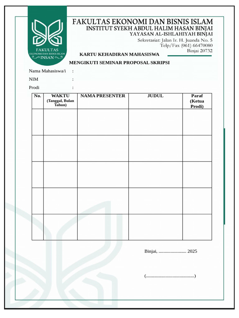 KARTU KONTROL Kehadiran Siswa Sempro FEBI | PDF
