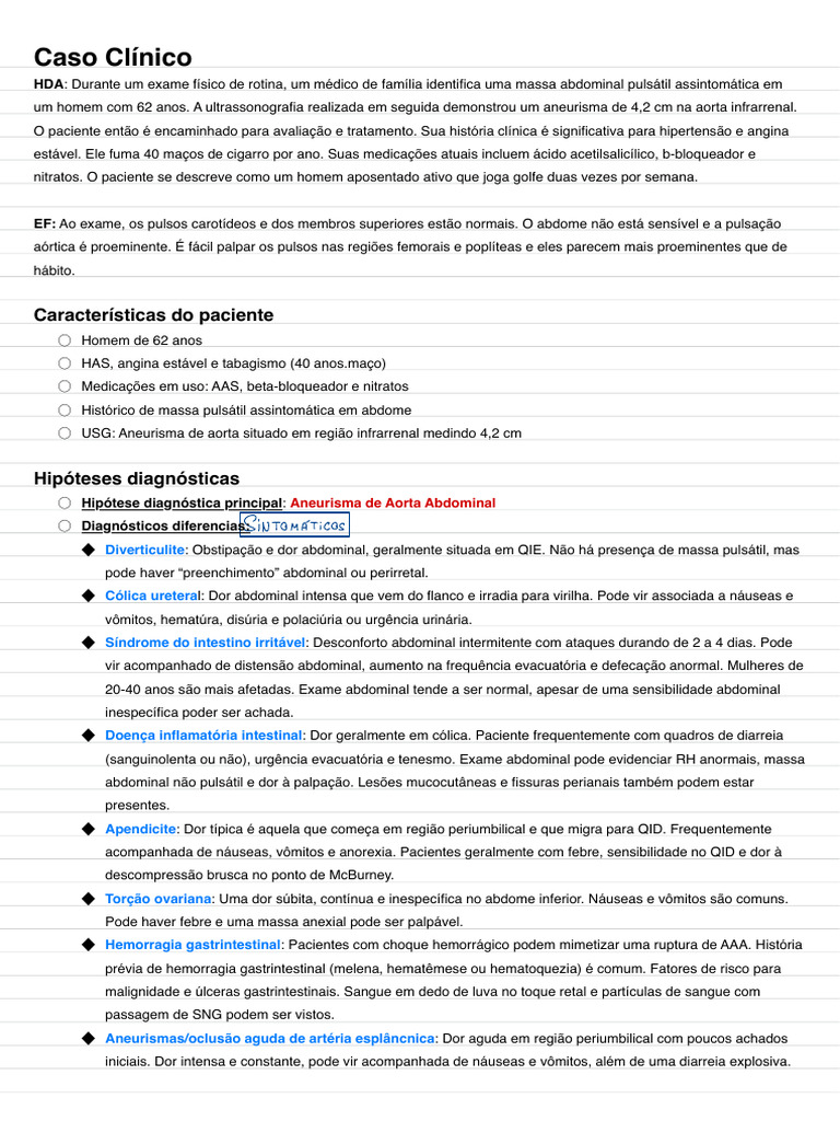 RCC 7 - Aneurisma de Aorta Abdominal | PDF | Hipertensão | Infarto do Miocárdio