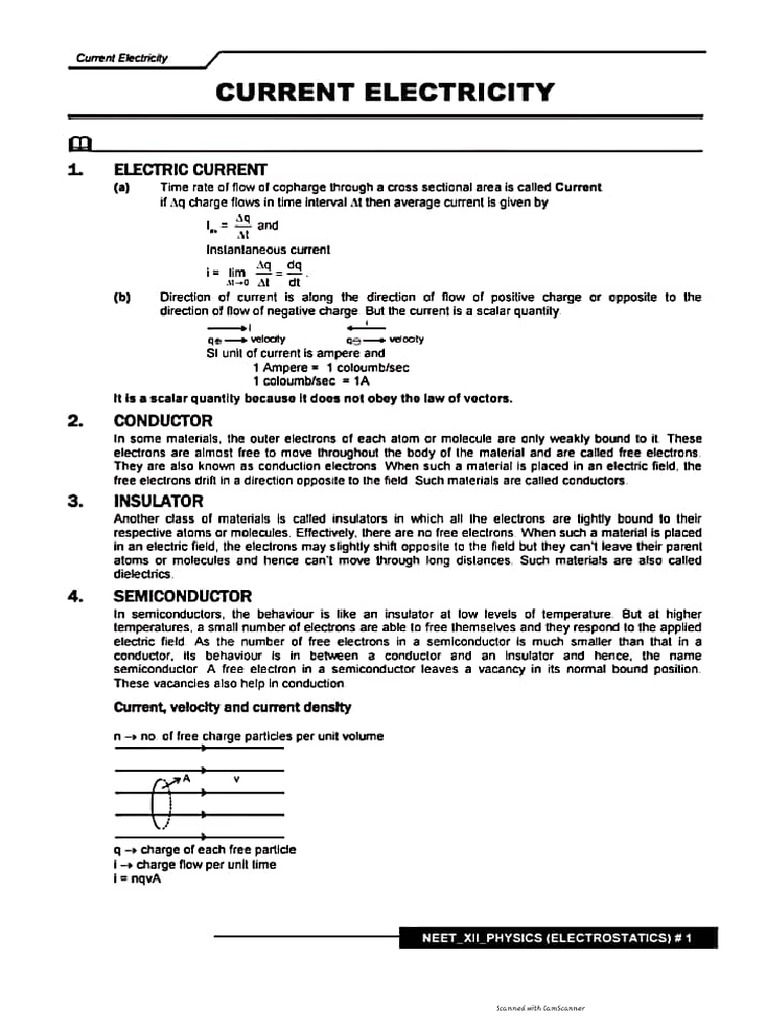Current Elictricity Notes | PDF