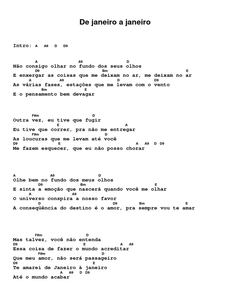 De Janeiro a Janeiro (Nando Reis) - Letra Cifrada | PDF