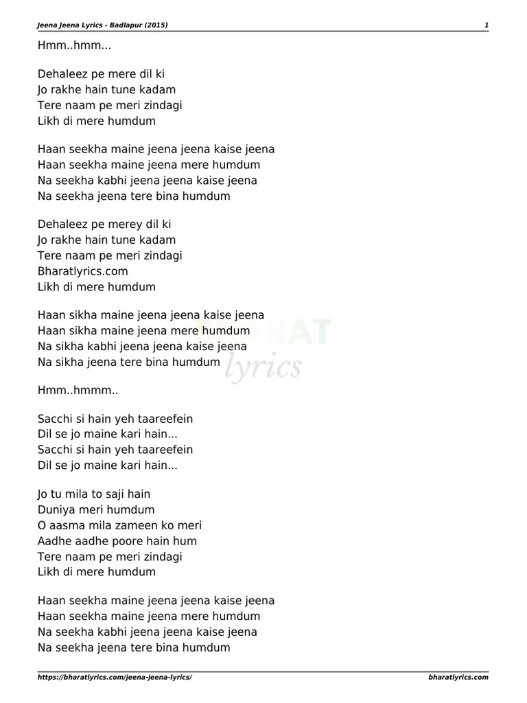 Jeena Jeena Lyrics | PDF