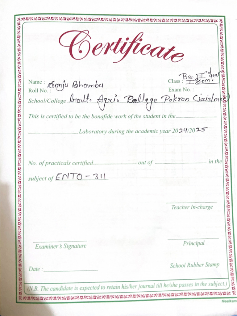 Practical File ENTO 311 | PDF