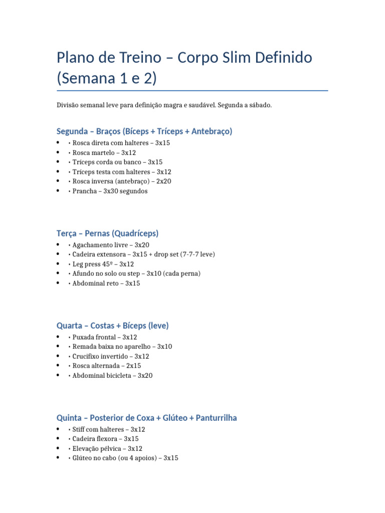 Plano de Treino para Corpo Slim Definido | PDF