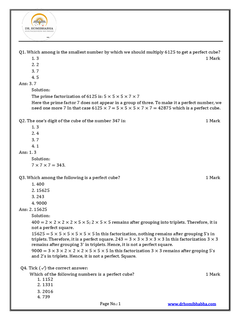 Cubes and Cube Roots Worksheet A | PDF | Elementary Mathematics ...