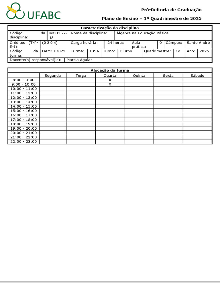 lgebra_na_Educao_Bsica-plano_de_ensino-1Q-2025-DIURNO (1) | PDF | Matemática | Álgebra
