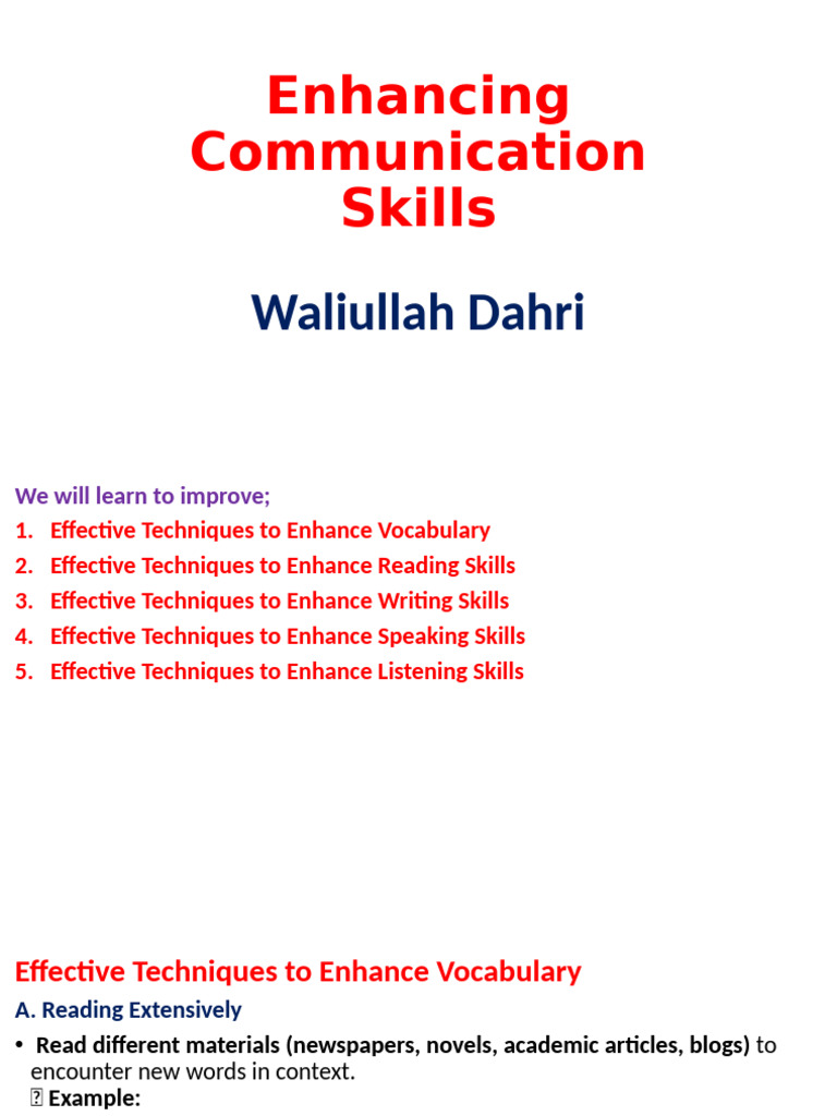 Enhancing Communication Skills | PDF | Vocabulary | Speed Reading