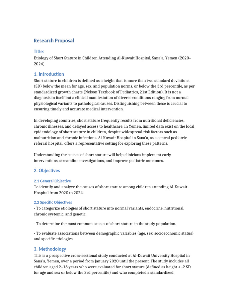 Complete Research Proposal Short Stature Yemen | PDF | Clinical ...