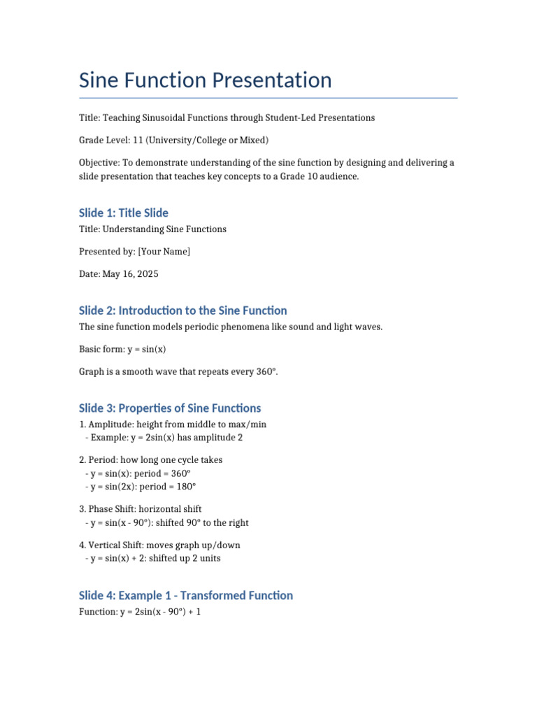 Sine Function Presentation Guide | PDF