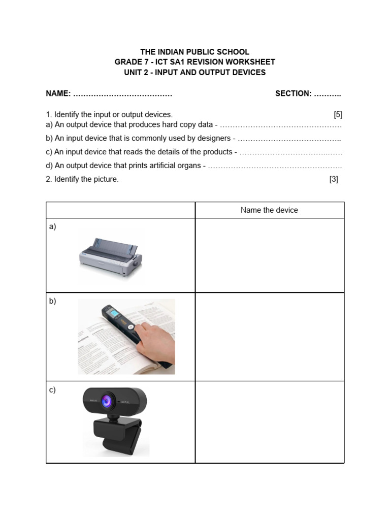 The Indian Public School Grade 7 - Ict Sa1 Revision Worksheet Unit 2 ...