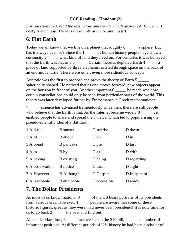 FCE Guided Cloze (02) - Handout | PDF | Universe | Big Bang