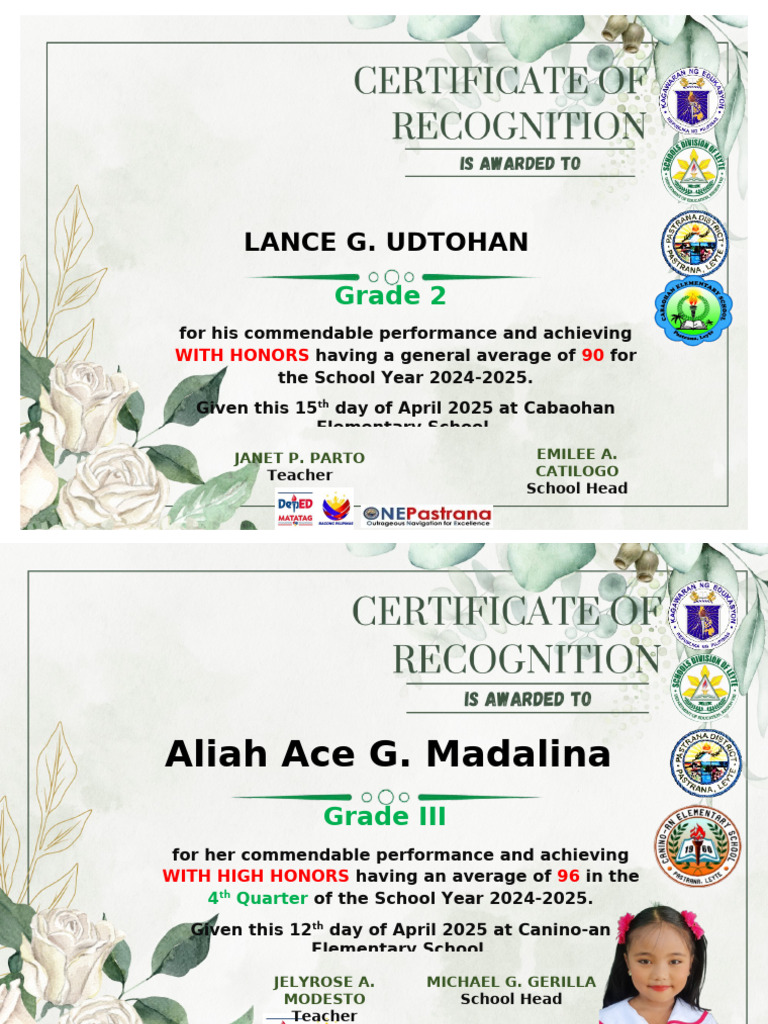 Student Honors for School Year 2024-2025 | PDF