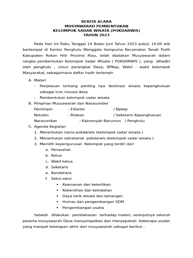 Pembentukan Pokdarwis | PDF