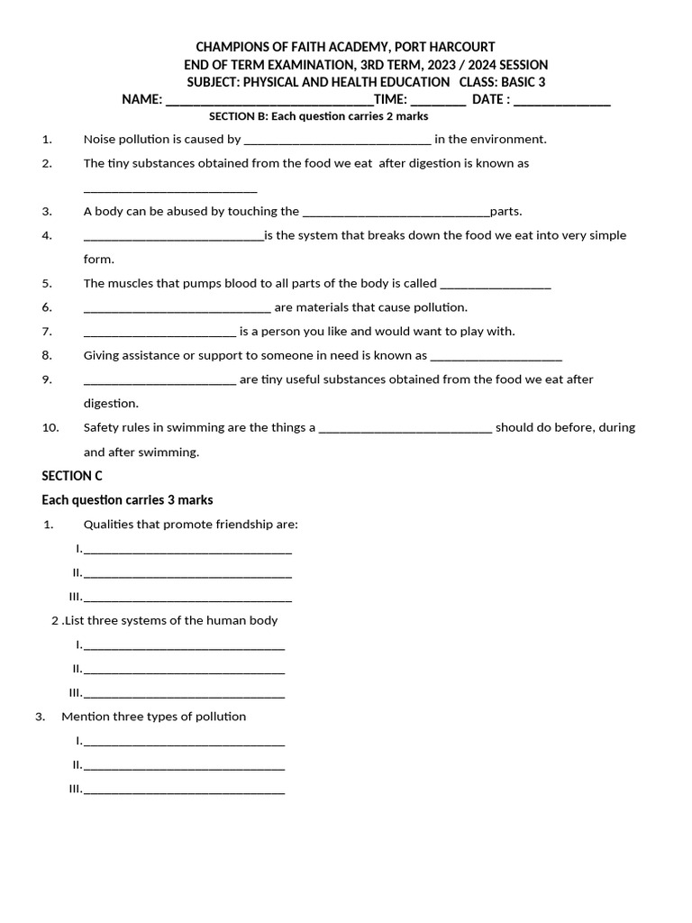 Basic 3 End of Term Exam Questions | PDF