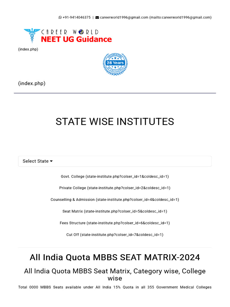 NEET UG Guidance - Career World Seat Matrix | PDF | Science Education ...