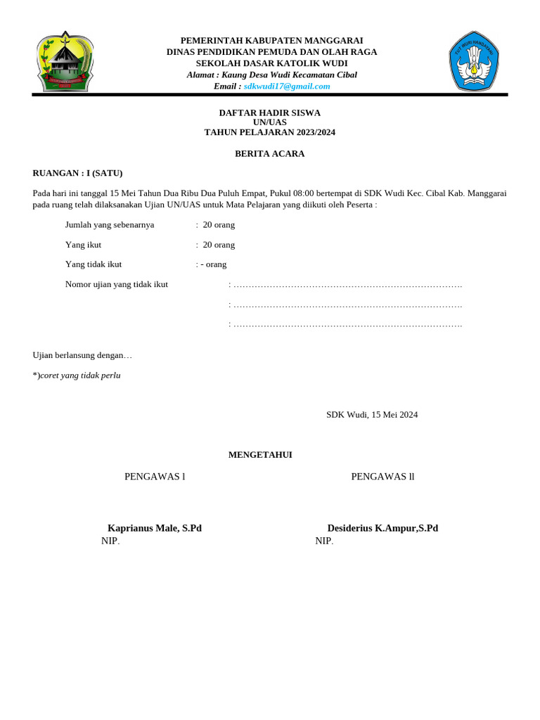 Berita Acara & Daftar Hadir Us 2024 | PDF