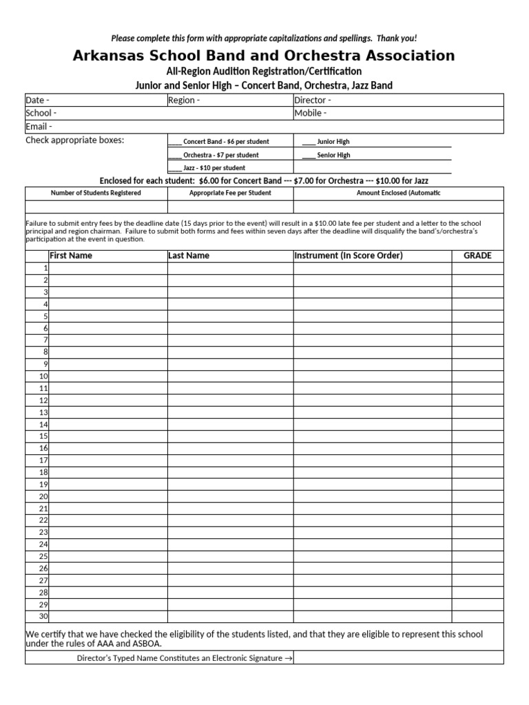 Region Audition Entry Form Updated 2024 1 | PDF