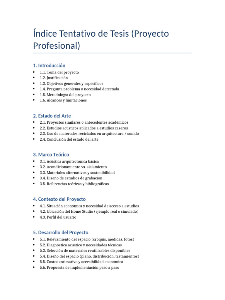 Indice Tesis Proyecto HomeStudio | PDF