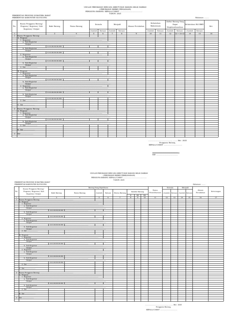 Blanko Usulan Perubahan RKBMD 2025 | PDF