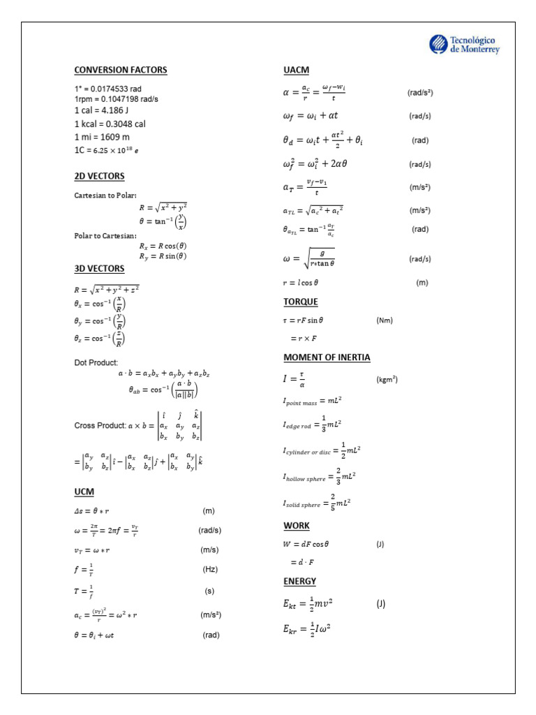 Formulae Sheet Partial 3 2025 | PDF | Classical Mechanics | Physical Phenomena