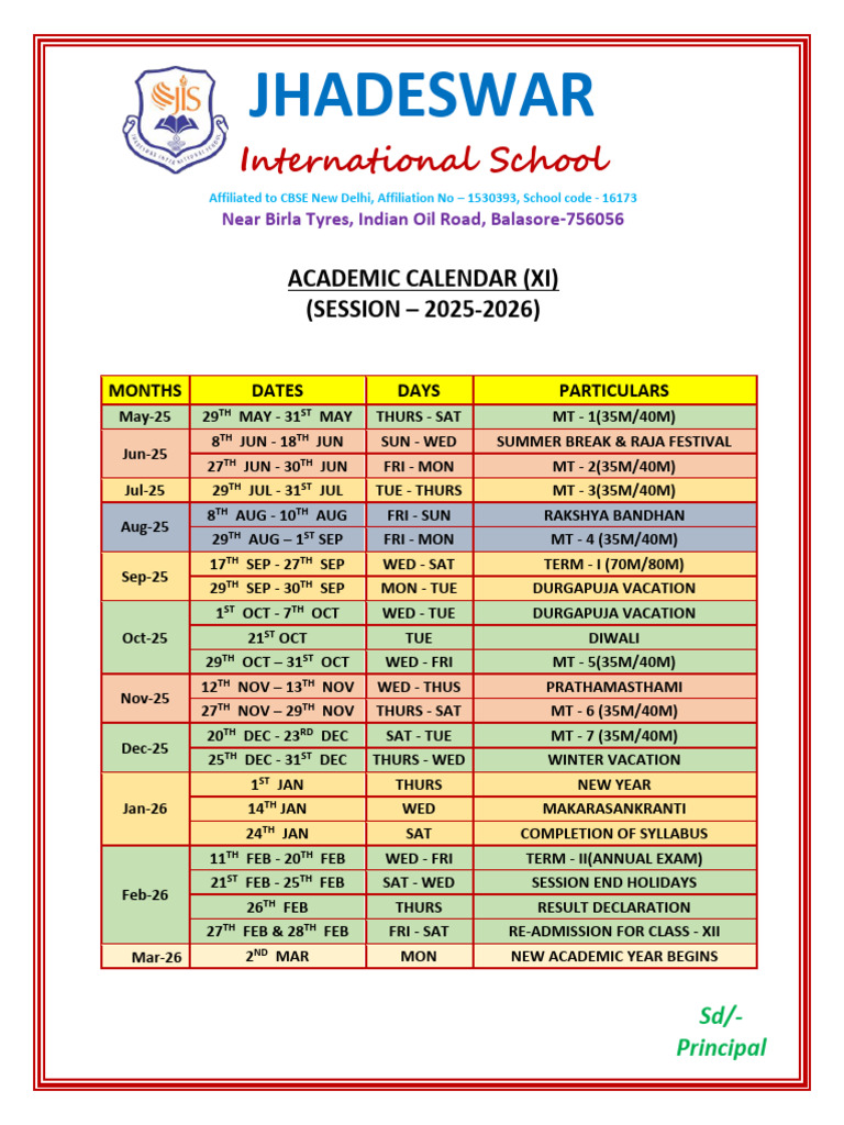 Academic Calendar (25-26) - General Sections | PDF