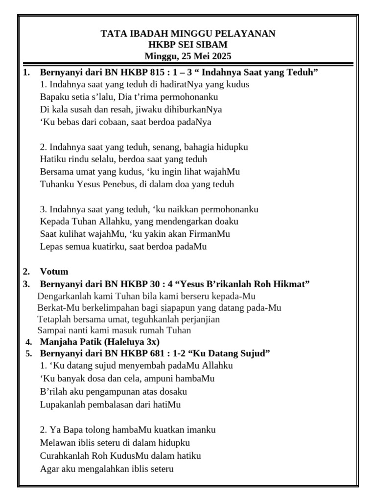 Tata Ibadah Minggu HKBP Sei Sibam | PDF