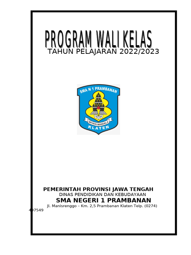 Contoh - Program Kerja Wali Kelas | PDF