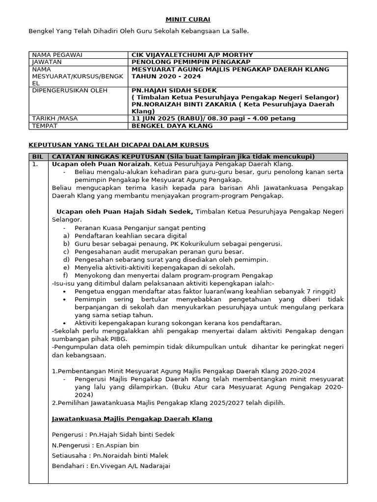 Minit Curai Mesyuarat Agung Pengakap Klang | PDF