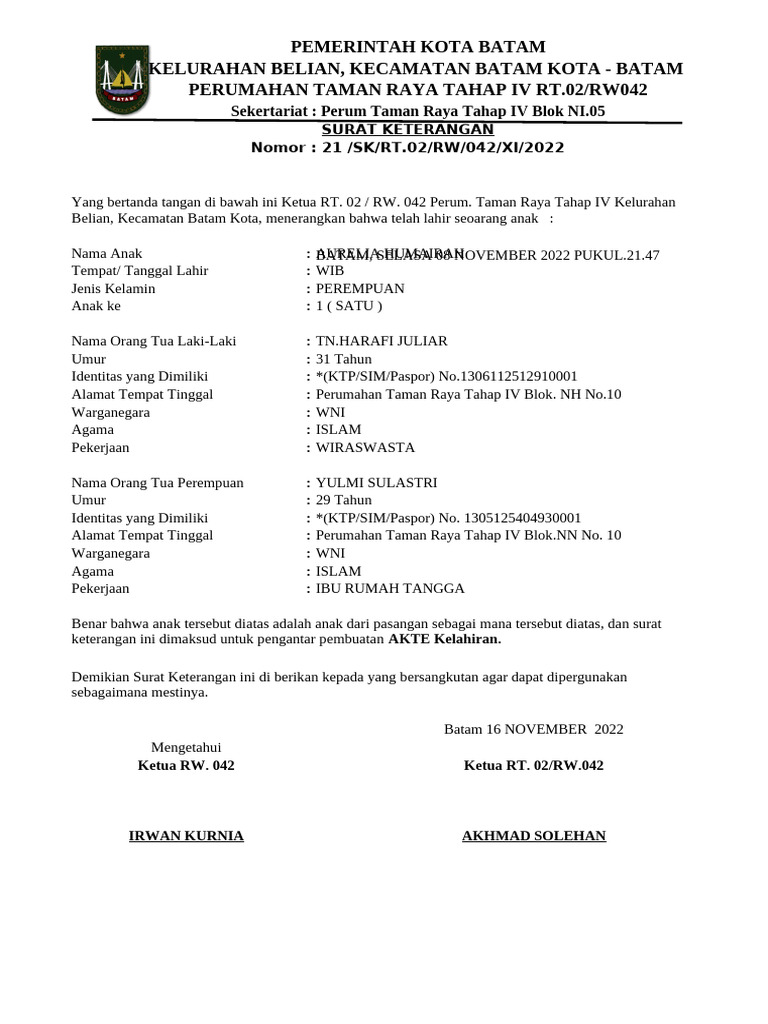 Book1surat Taman Raya | PDF