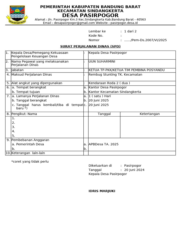 SPPD 2023 Luar Daerah | PDF
