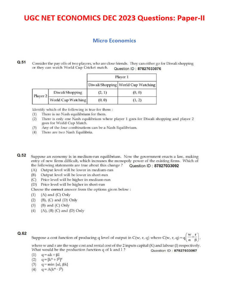 Ugc Net Economics Dec 2023 Questions | PDF