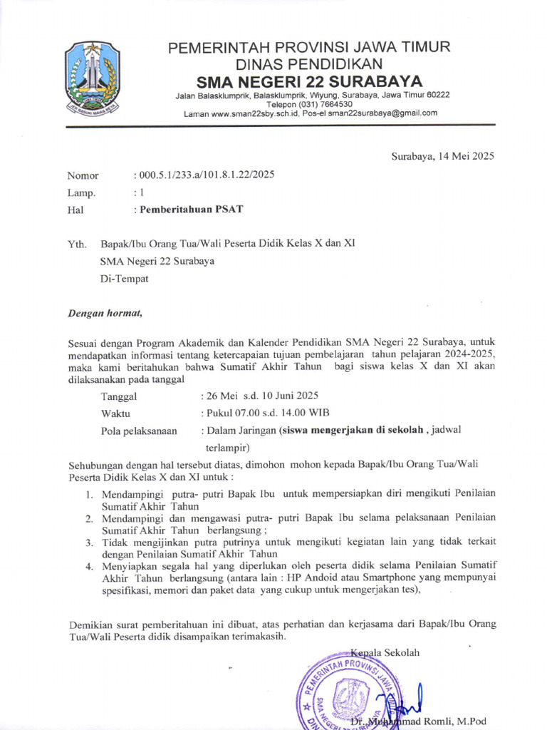 Pemberitahuan Psat 2024-202520250523 - 12335105 | PDF