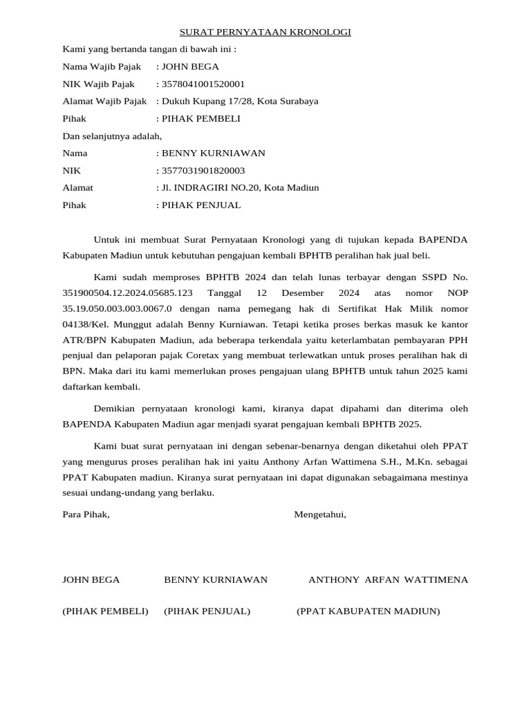 Surat Pernyataan Kronologi | PDF