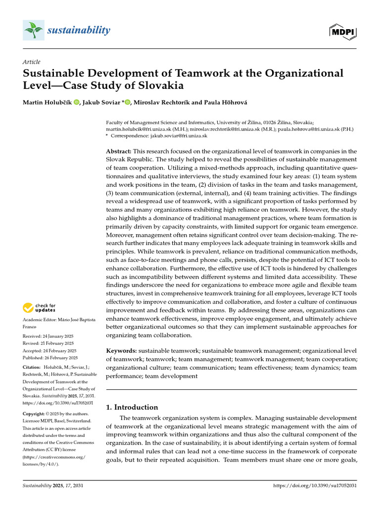 Sustainable Development of Teamwork at The Organizational LevelCase Study of Slovakia 2025 ...