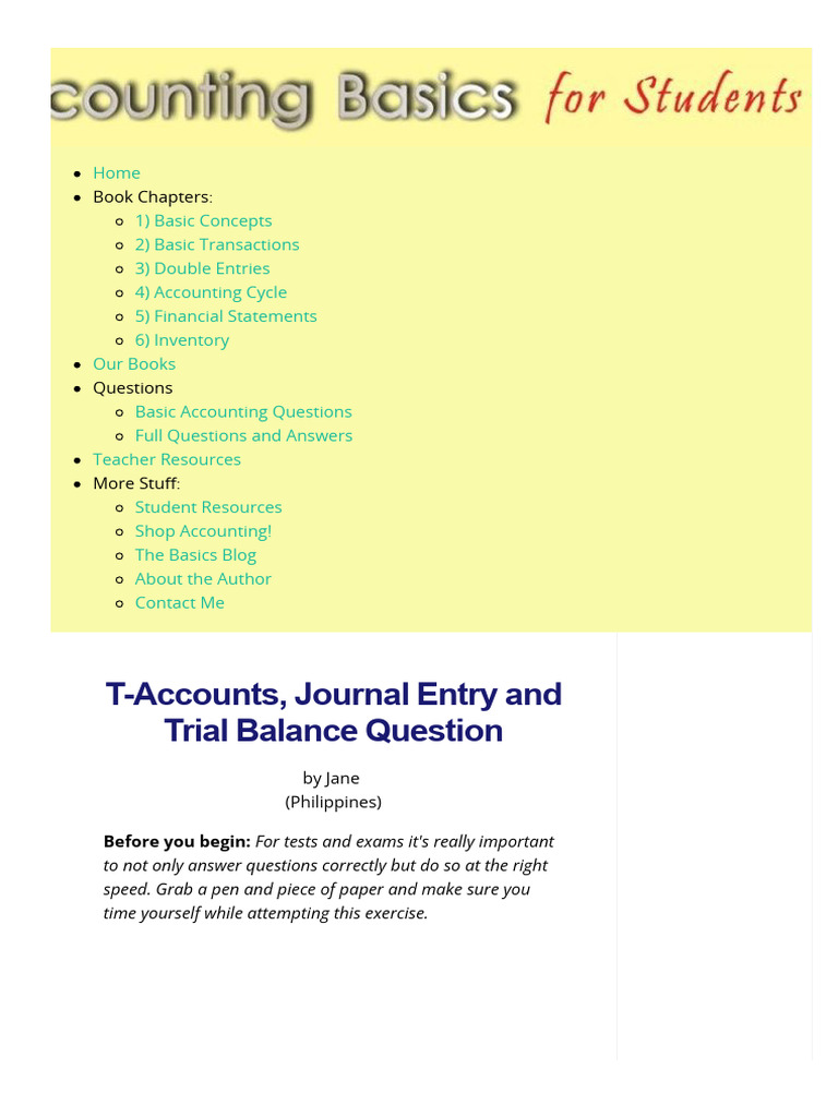 T-Accounts, Journal Entry and Trial Balance Question | PDF | Debits And ...