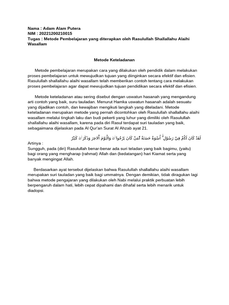 Tugas IPI (Metode Pembelajaran Rasulullah) | PDF